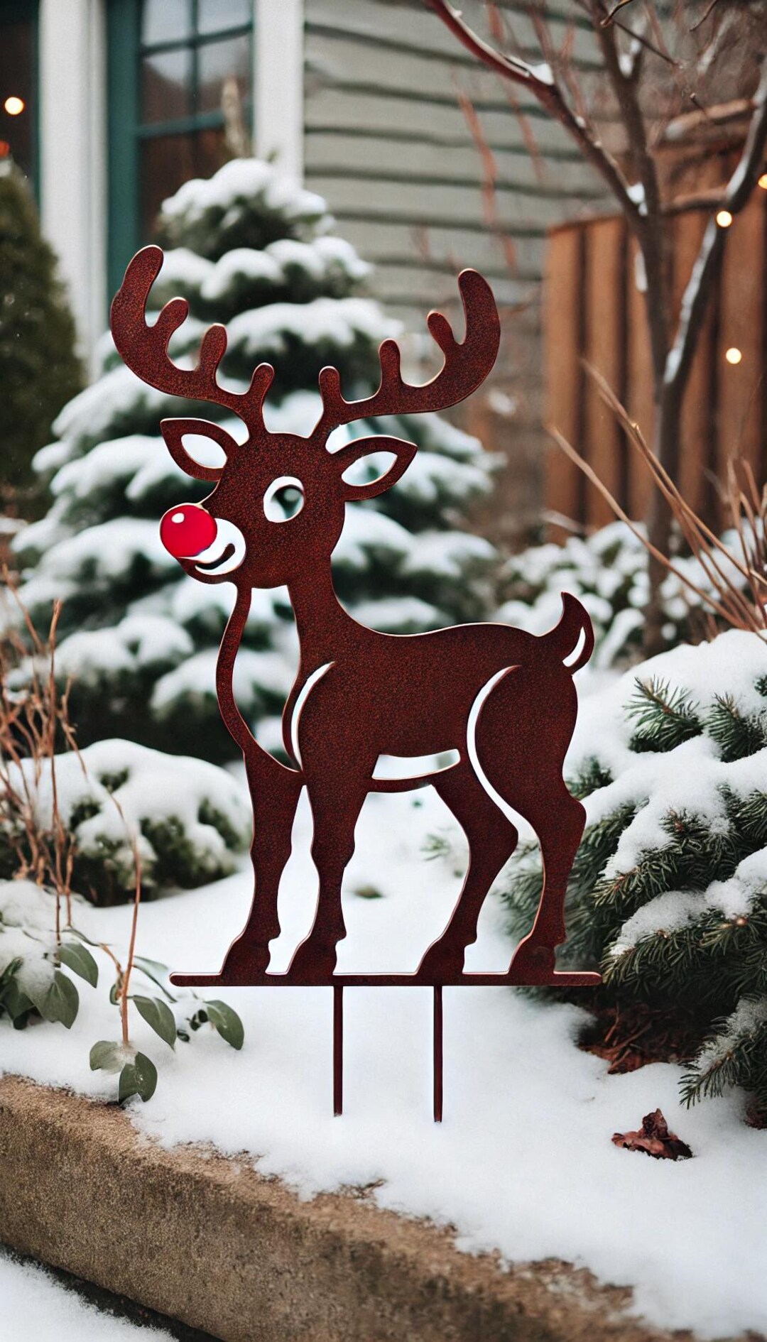 Flat Metal Rudolph the Red-nosed Reindeer Ornament Garden Stake - Etsy