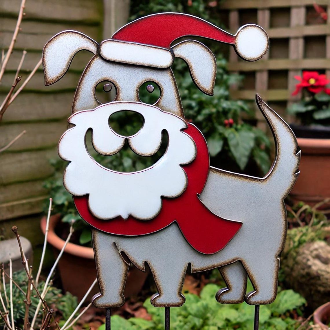 Cheerful Santa Pooch - Garden Stake - Etsy