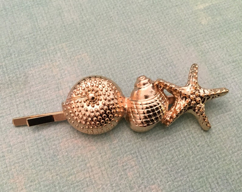 Gold Sea Shell and Star Fish Hair Bobby Style Pin - Etsy