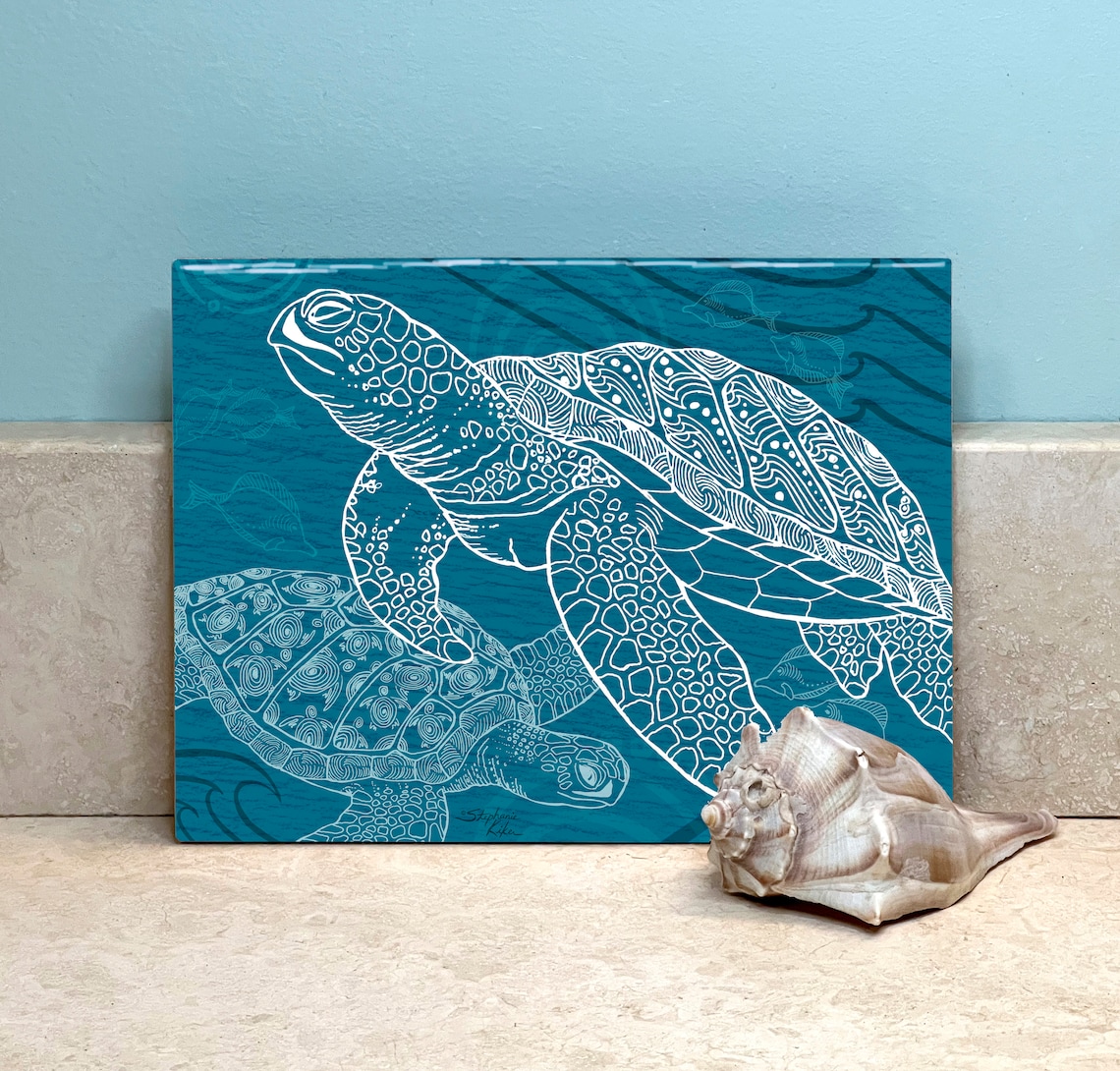 Sea Turtles One Color Ceramic Tile Wall Art - Etsy