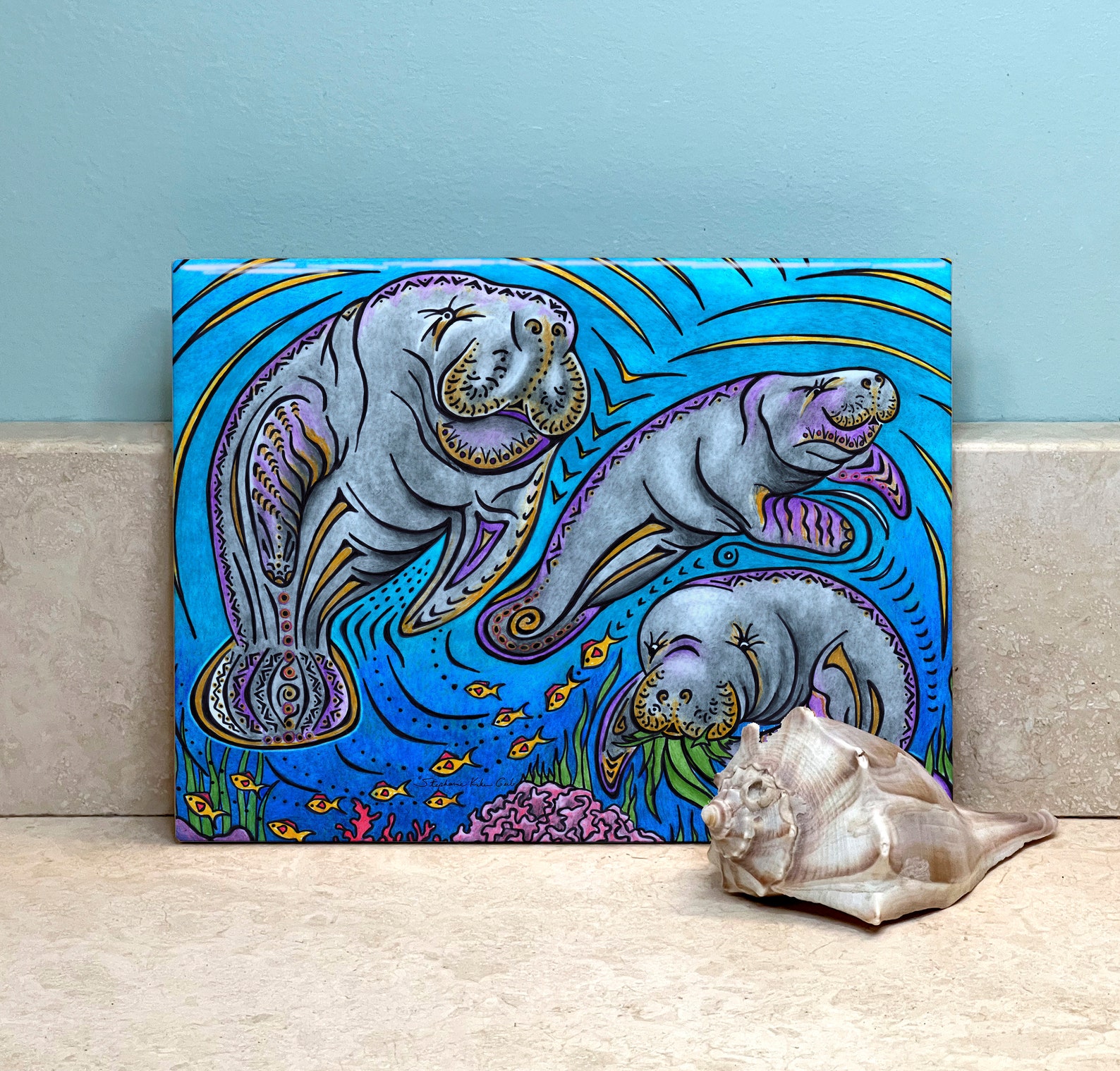 Manatees Ceramic Tile Wall Art | Etsy