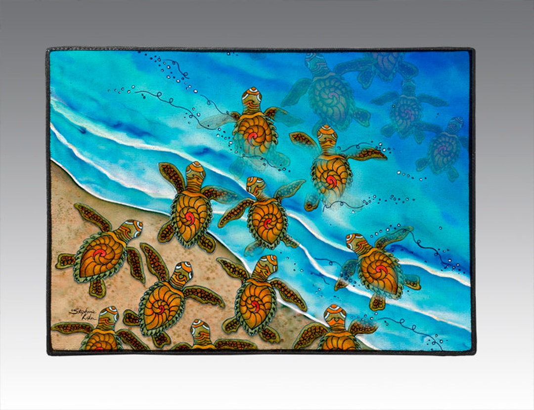 Ocean Bound Turtles 18" X 24" Door Mat, Floor Mat, Home Decor, Sea ...