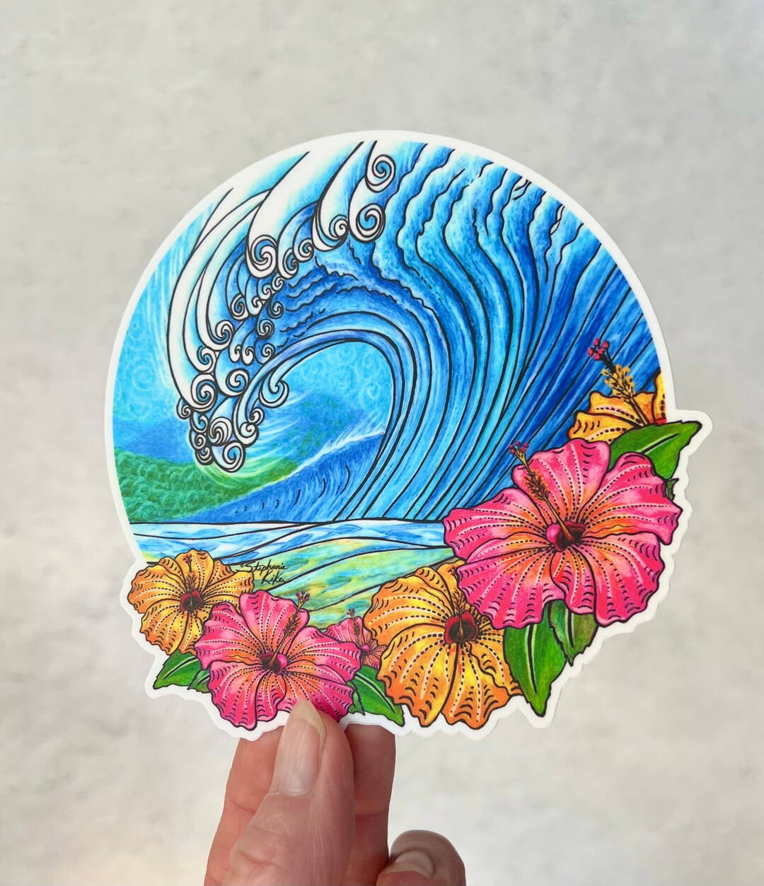 Hibiscus Wave Sticker, Decal for Cars, Water Bottles, Skateboards ...