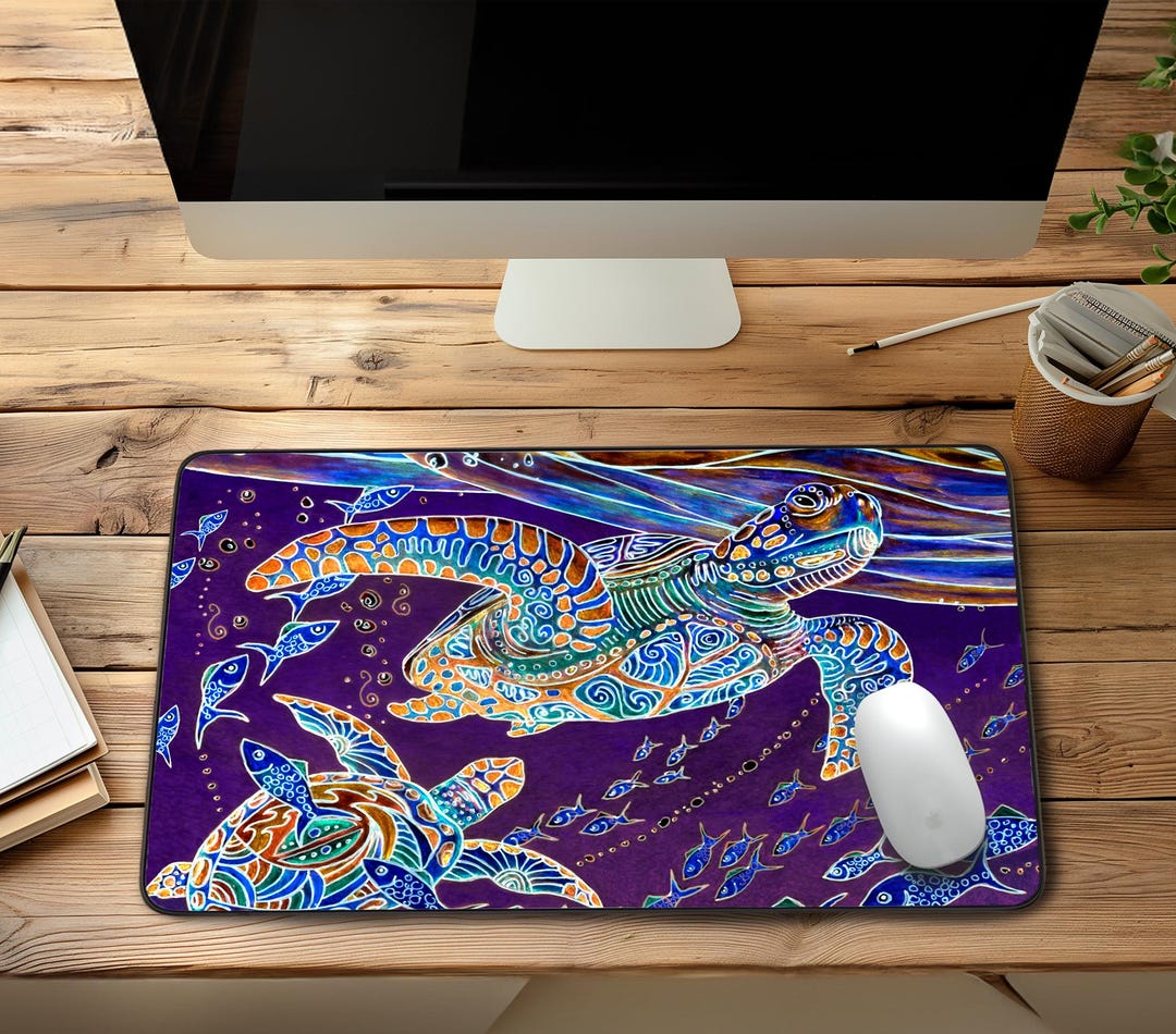 Turtles and Fish, Sea Turtles, Turtle Decor, Coastal Decor, Desk Mat ...
