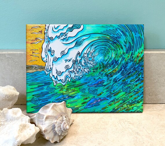 Green Wave Ceramic Tile Wall Art Tile Art Ceramics | Etsy