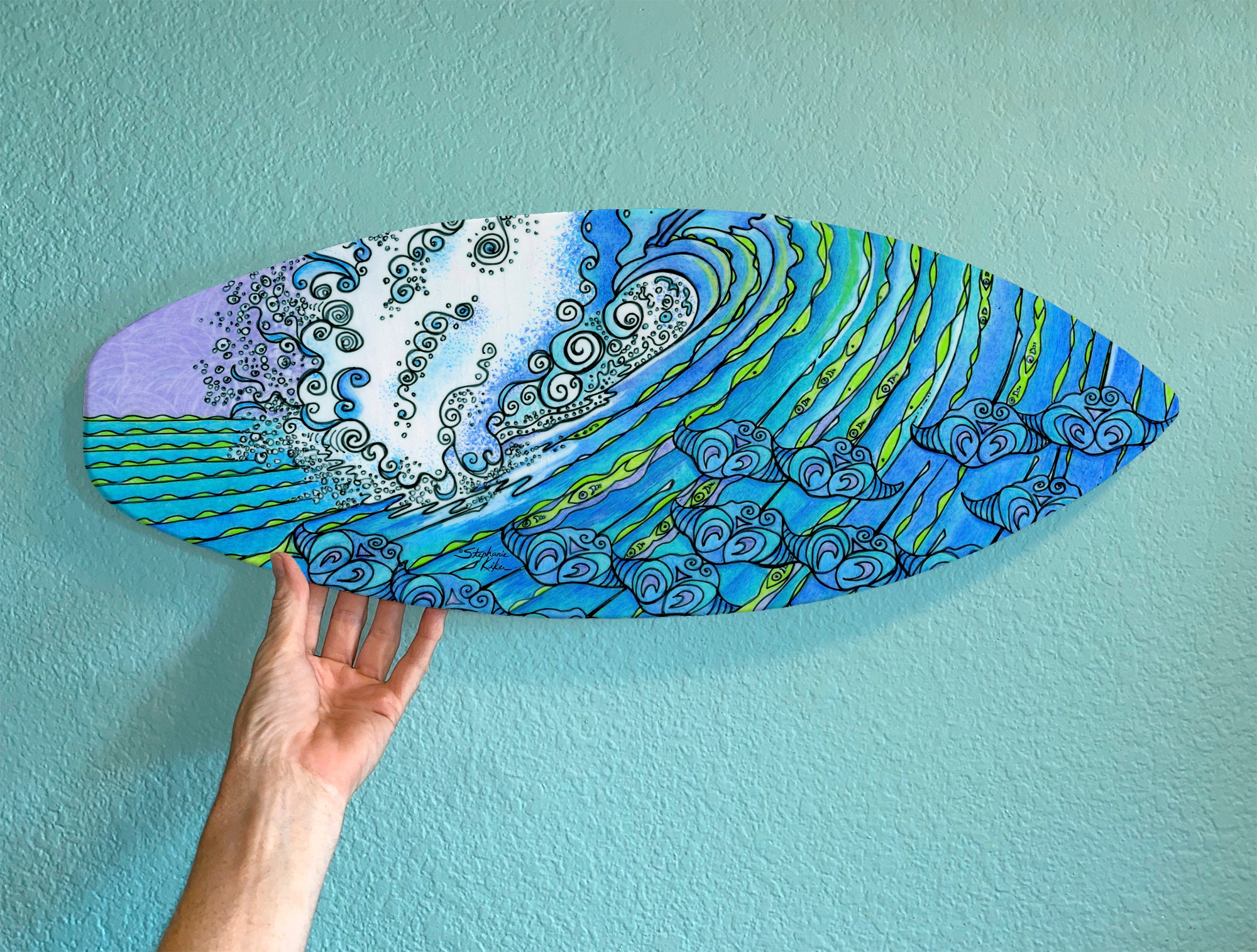 Ocean Life Wave Surfboard Wall Art, Ready to Hang Art, Surf Art, Wave ...