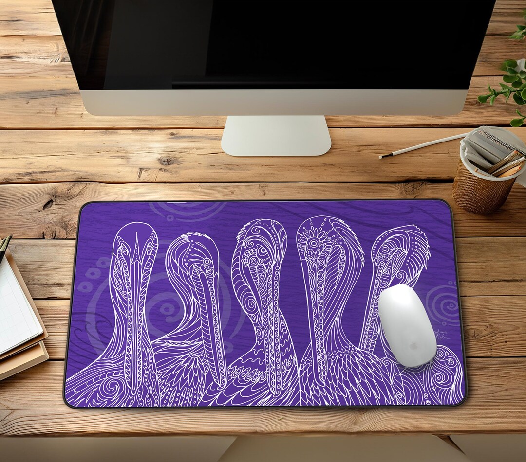 Purple Pelican Party, Desk Mat, Gaming Mat, Mousepad, Office Decor ...