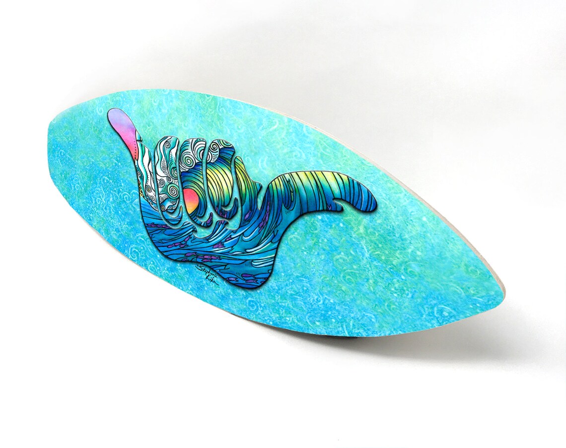 Shaka Art With Wave Surfboard Wall Art Shaka Surfboard - Etsy