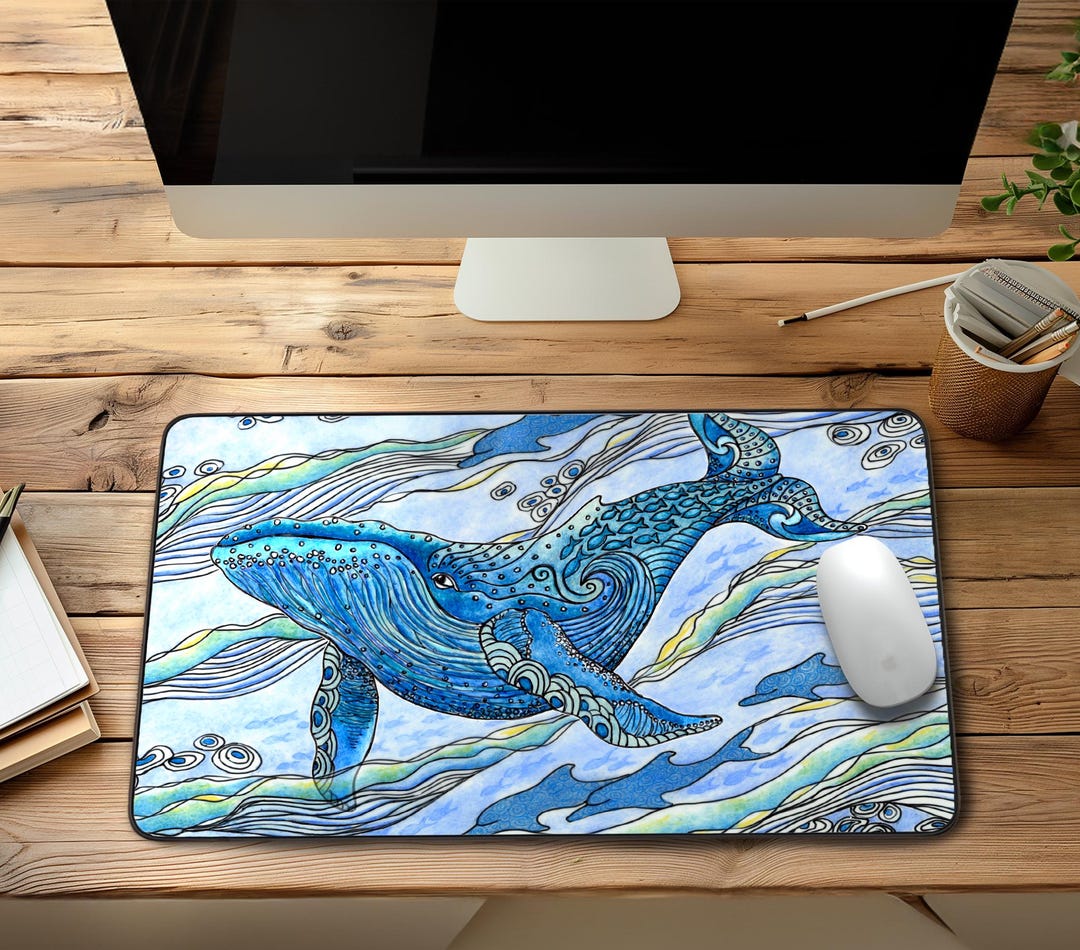 Whale Watch, Whale Art, Whales, Coastal Decor, Desk Mat, Computer Mat ...