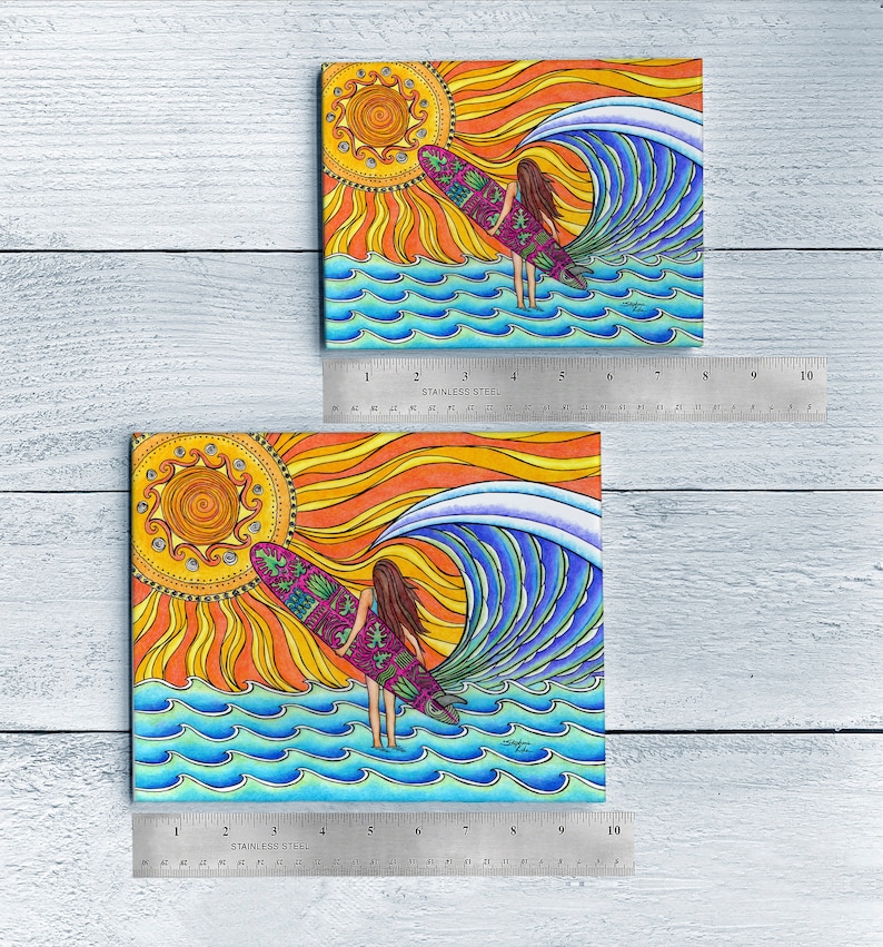Summer Sun Surfer, Surf Art, Sun and Waves, Ceramic Tile Wall Art ...