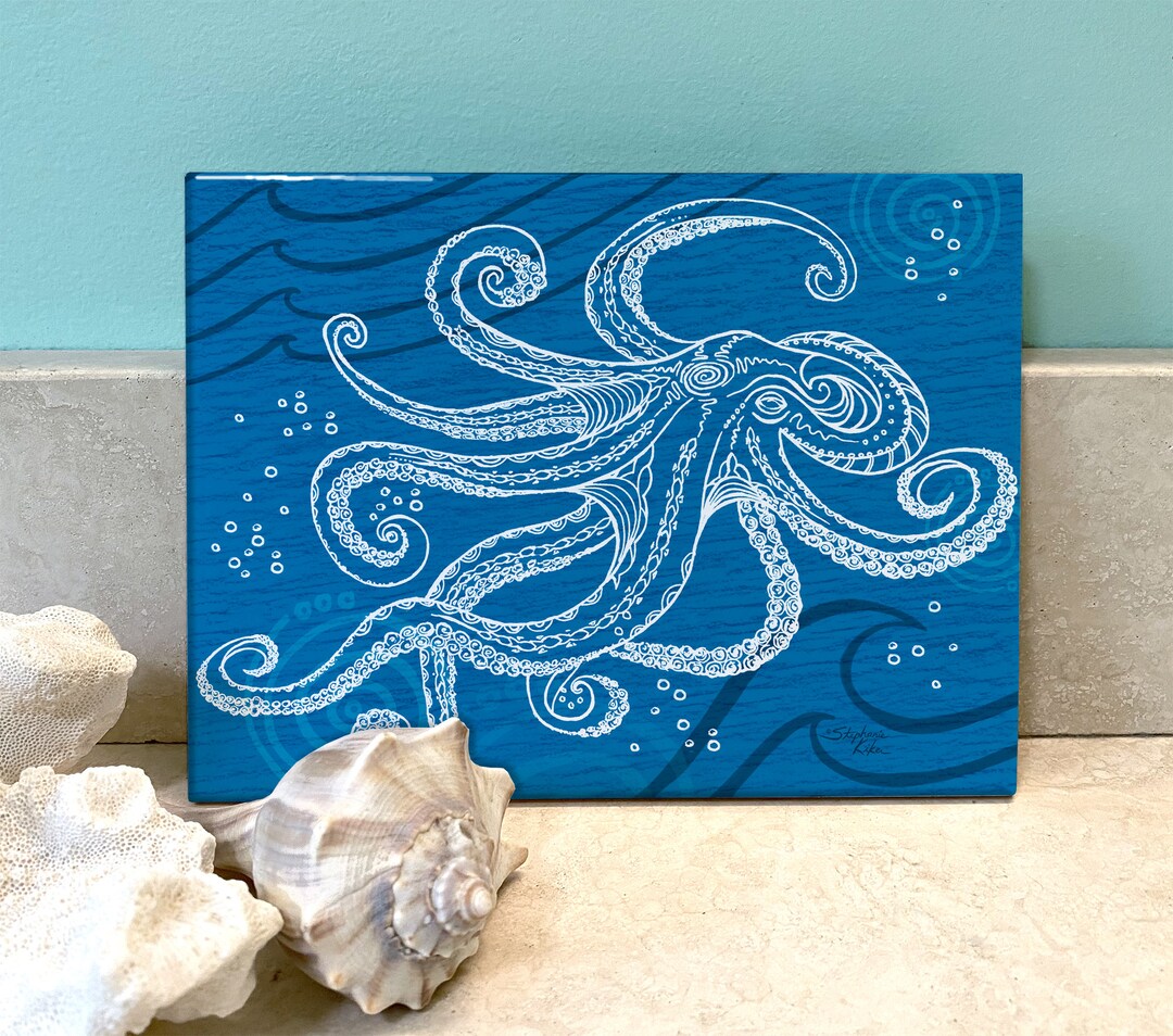 Octopus One Color Ceramic Tile Wall Art, Ocean Art, Tile Art - Etsy