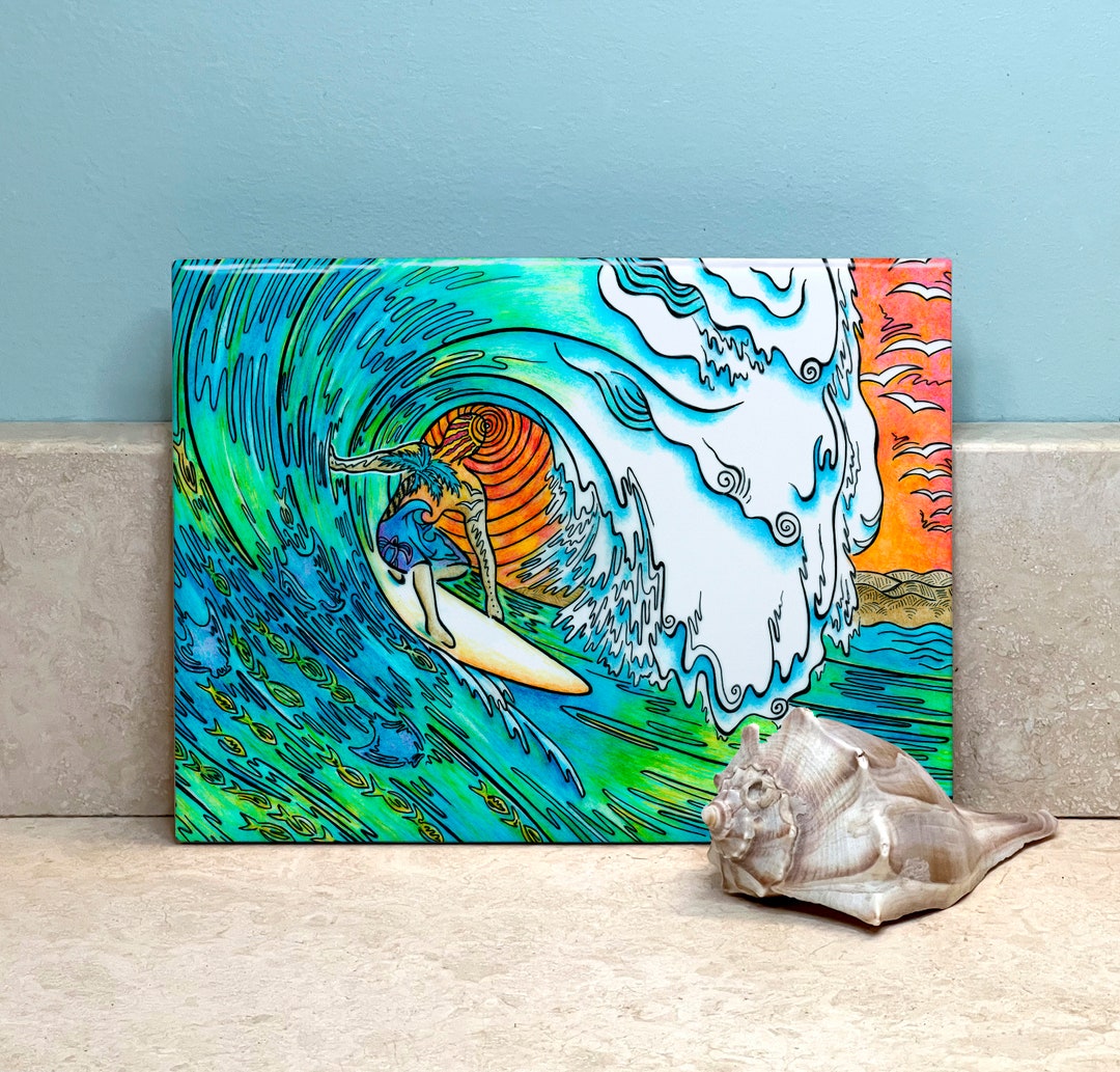 Sunset Surfer Ceramic Tile Wall Art - Etsy