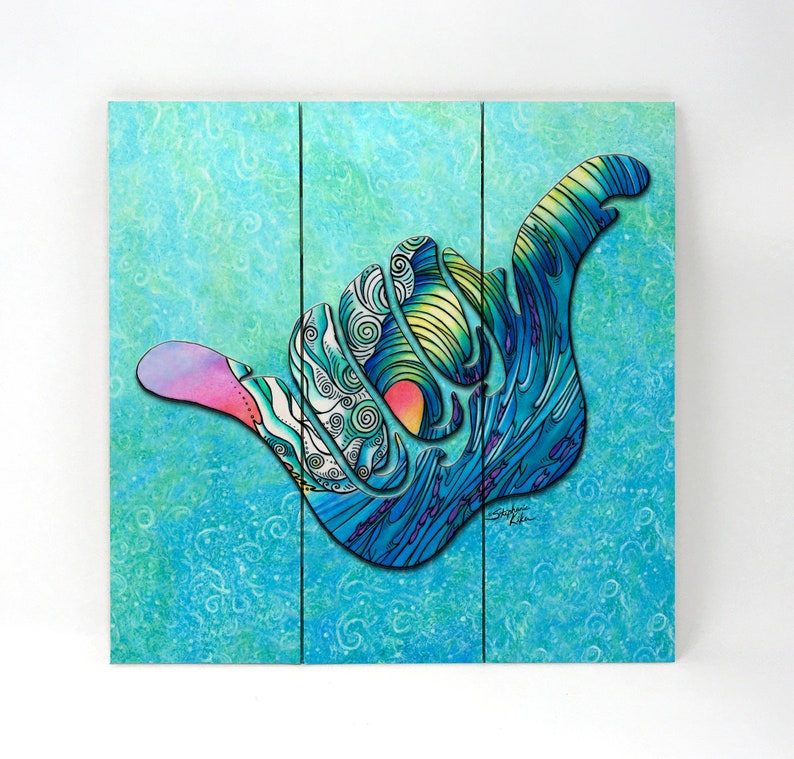 Shaka the Wave Wall Art Wood Ready to Hang Surf Art - Etsy