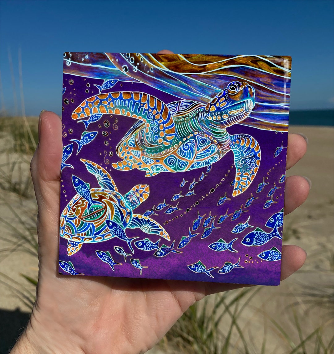 Turtles and Fish Ceramic Tile Wall Art, Ceramic Tiles, Tile Art, Sea ...