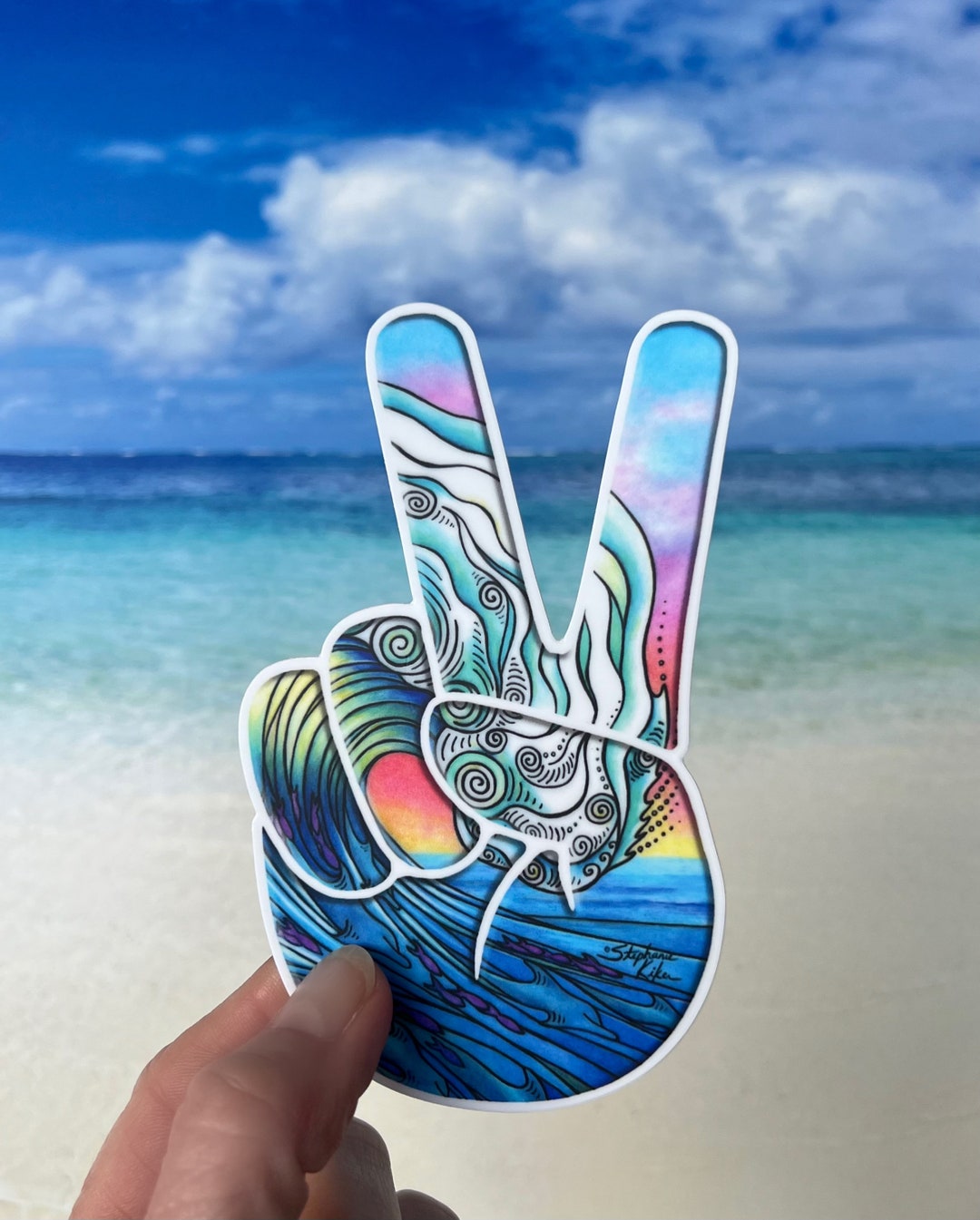 The Wave Peace Sign Sticker, Wave Sticker, Surf Art, Surf Sticker ...