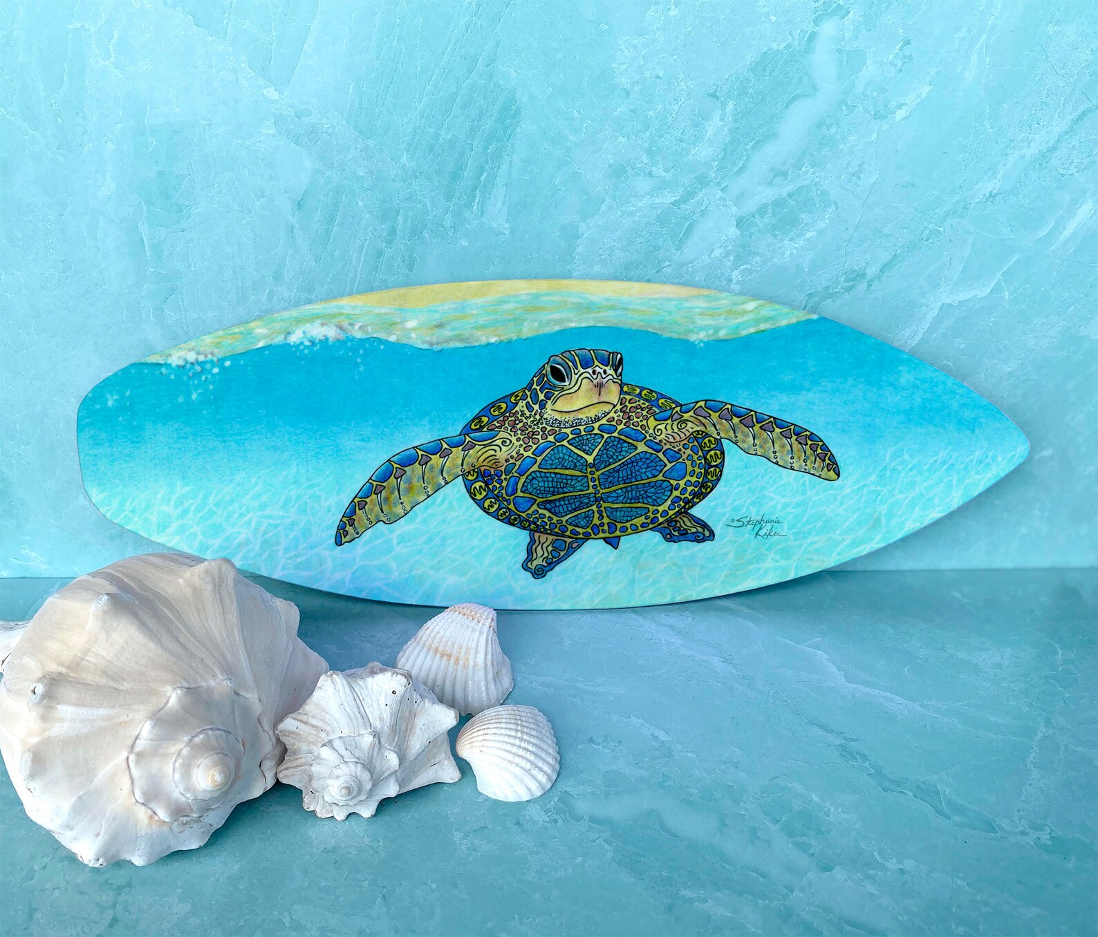 Surfboard Wall Art, Turtle Paradise, Ready to Hang Art, Turtle Wall Art ...