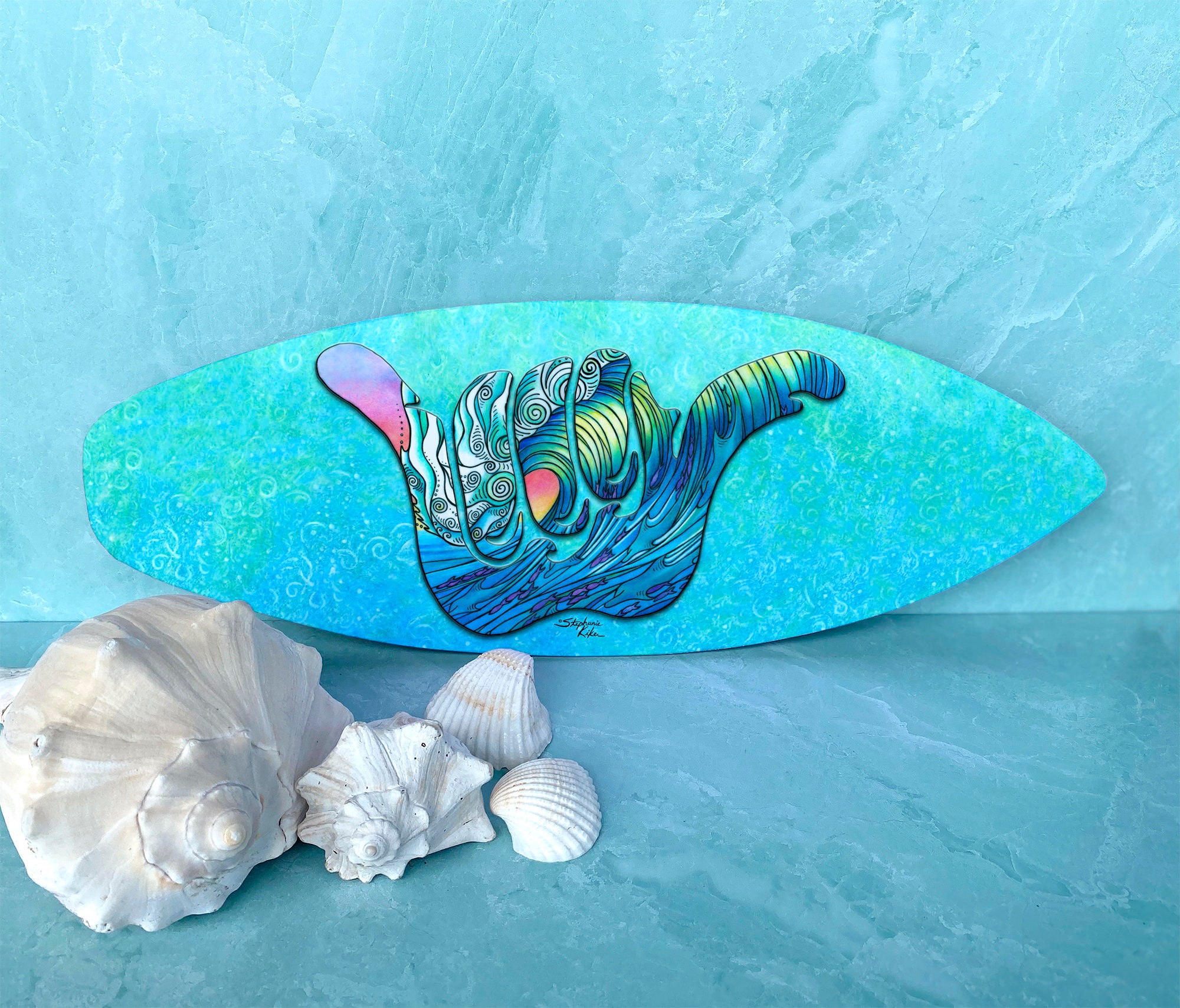 Shaka Art with Wave Surfboard Wall Art Shaka Surfboard | Etsy