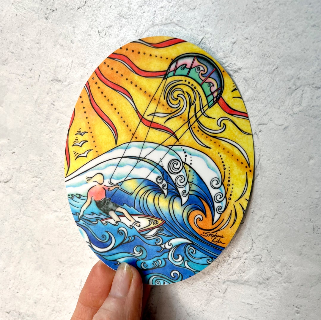 Wind and Waves Kitesurfer Sticker, Decal for Cars, Water Bottles ...