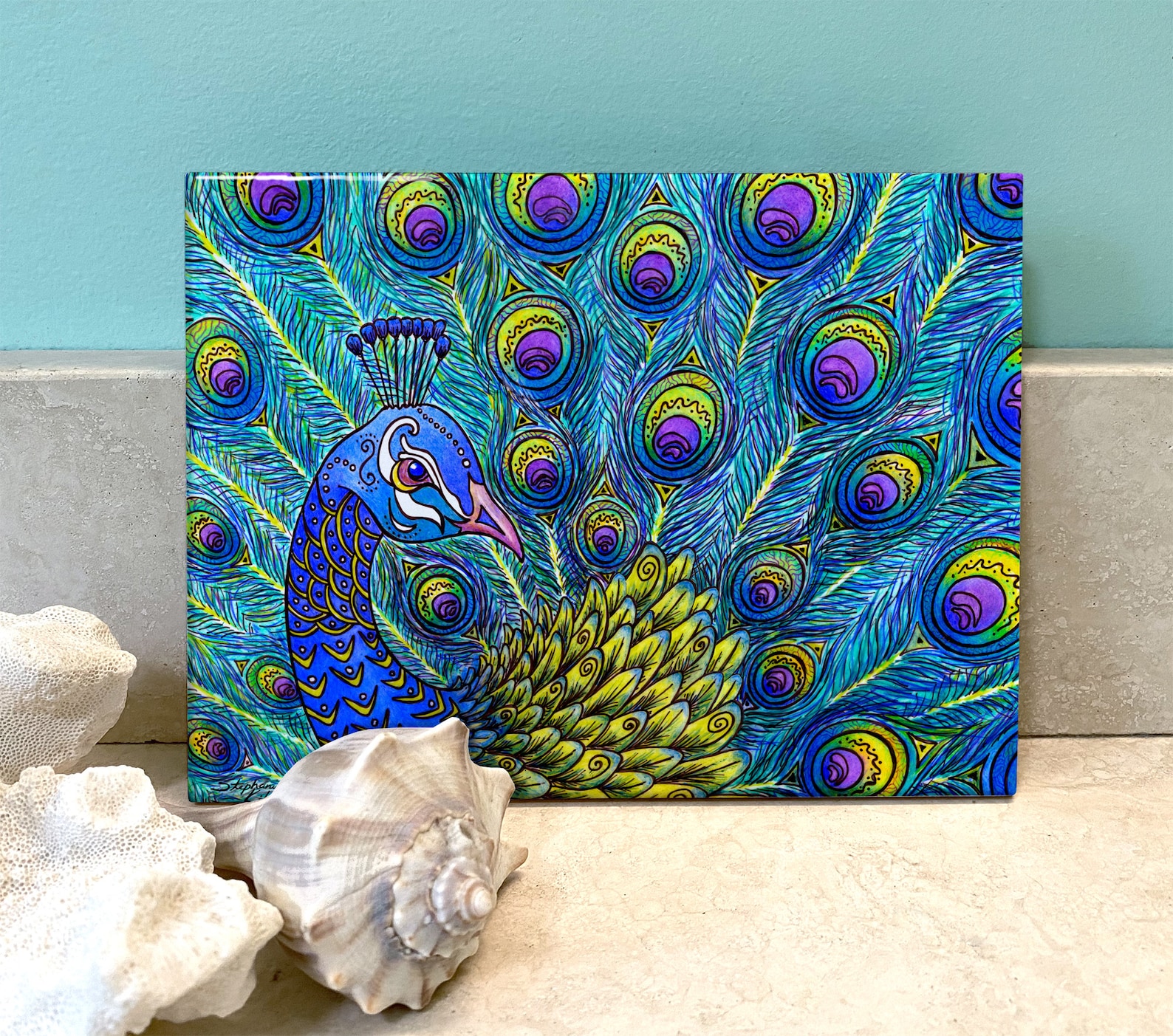 Peacock Ceramic Tile Wall Art - Etsy