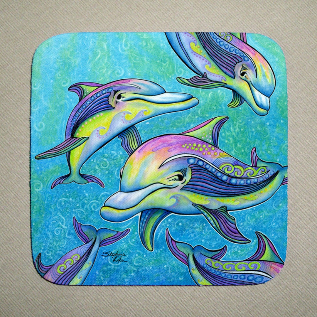 Rainbow Dolphin Coasters Set of 4, Functional Art - Etsy