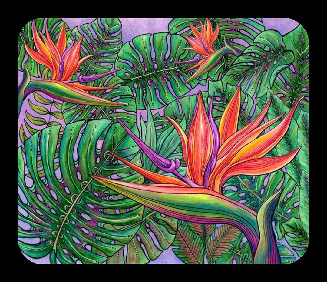 Bird of Paradise With Monstera, Tropical Mousepad for Computers - Etsy