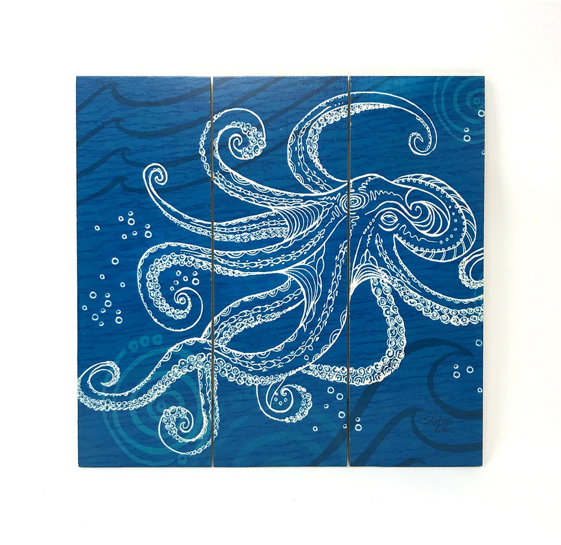 Octopus One Color Wall Art Wood Triptych - Etsy