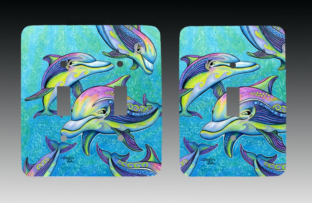 Rainbow Dolphins Sealife Art, Switchplate, Lightswitch Cover ...