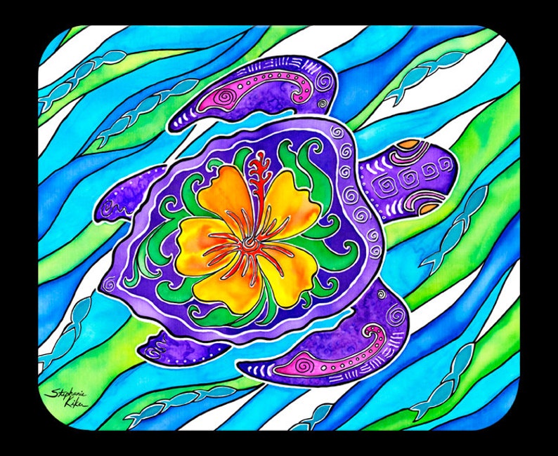 Hibiscus Turtle Tropical Flower Sea Turtle Art Mousepad for - Etsy