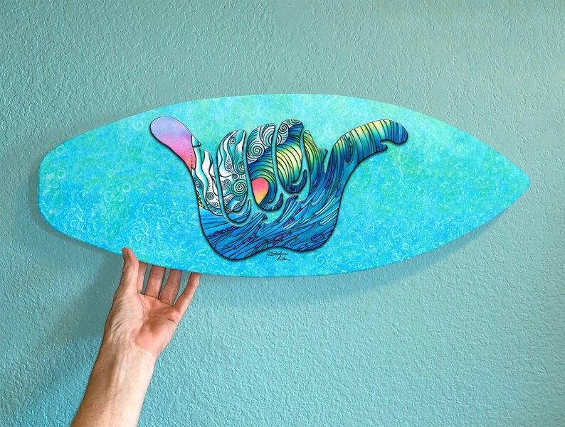 Shaka Art With Wave Surfboard Wall Art Shaka Surfboard - Etsy