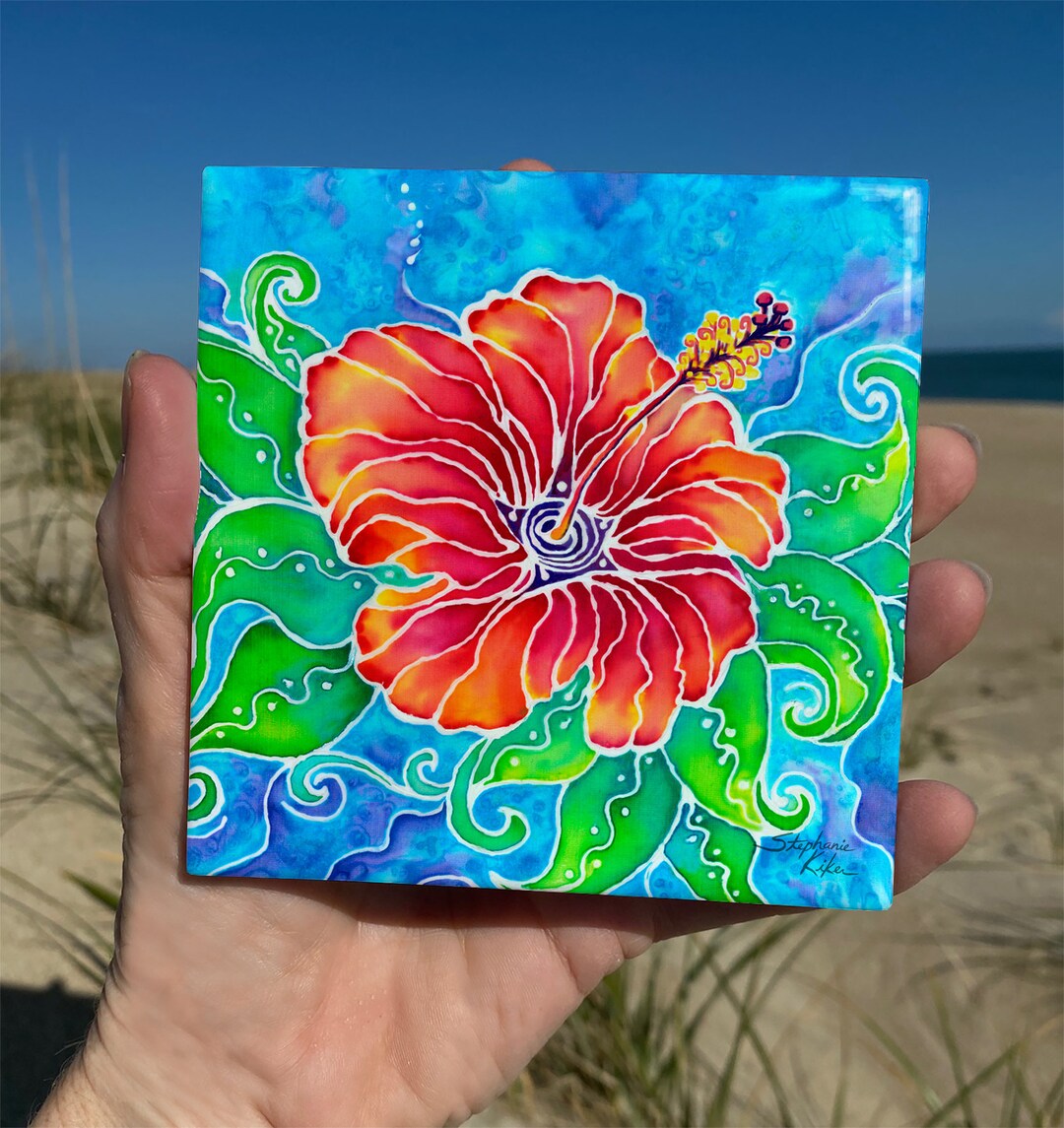 Tropical Hibiscus Ceramic Tile Wall Art - Etsy