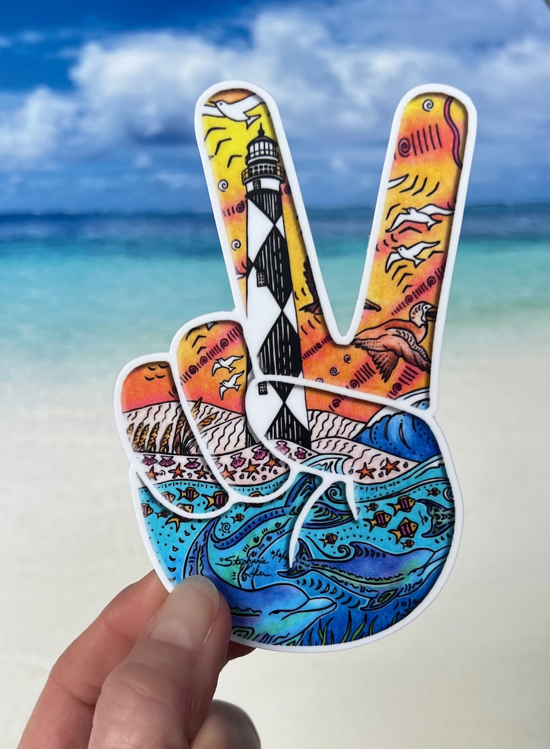 Cape Lookout Peace Sign Sticker, Cape Lookout Lighthouse, Decal for ...