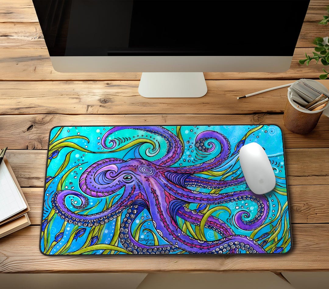 Octopus, Octopus Art, Octopus Decor, Coastal Decor, Desk Mat, Computer ...
