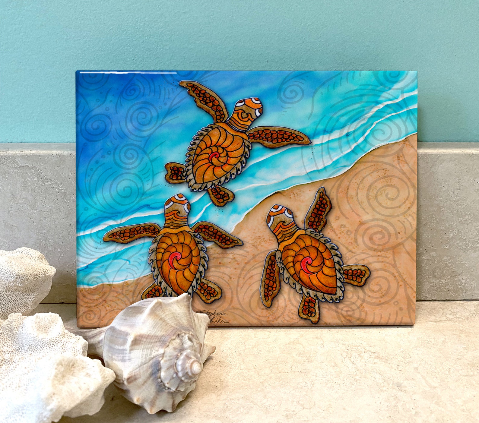 Three Baby Turtles Ceramic Tile Wall Art | Etsy