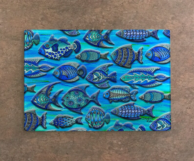Funky Fish School Cutting Board, Cheese Board, Trivet, Hotplate With ...