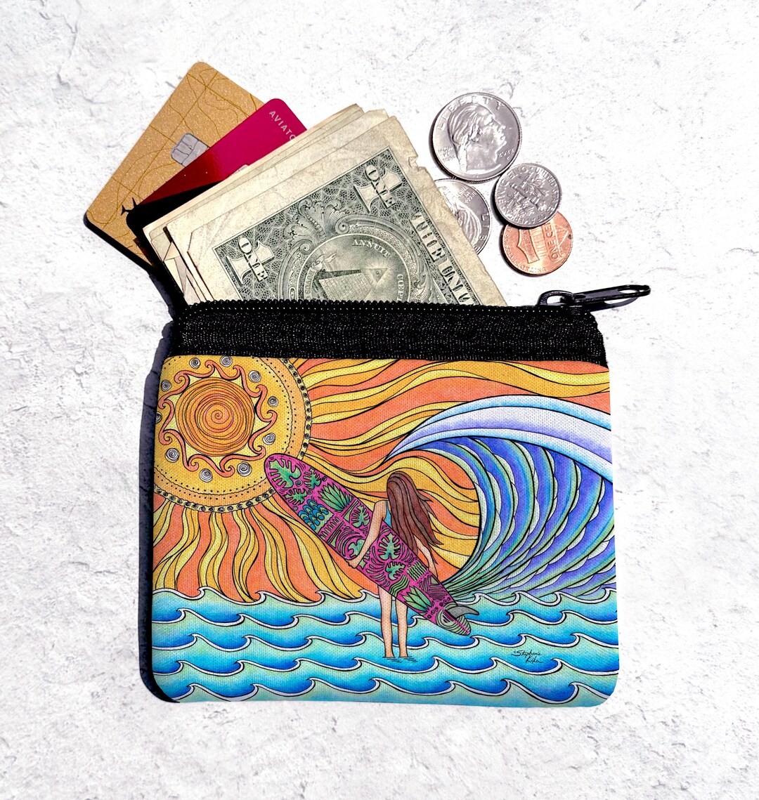 Summer Sun Surfer, Womens Wallet, Coin Bag, Coin Purse, Beach Gifts - Etsy