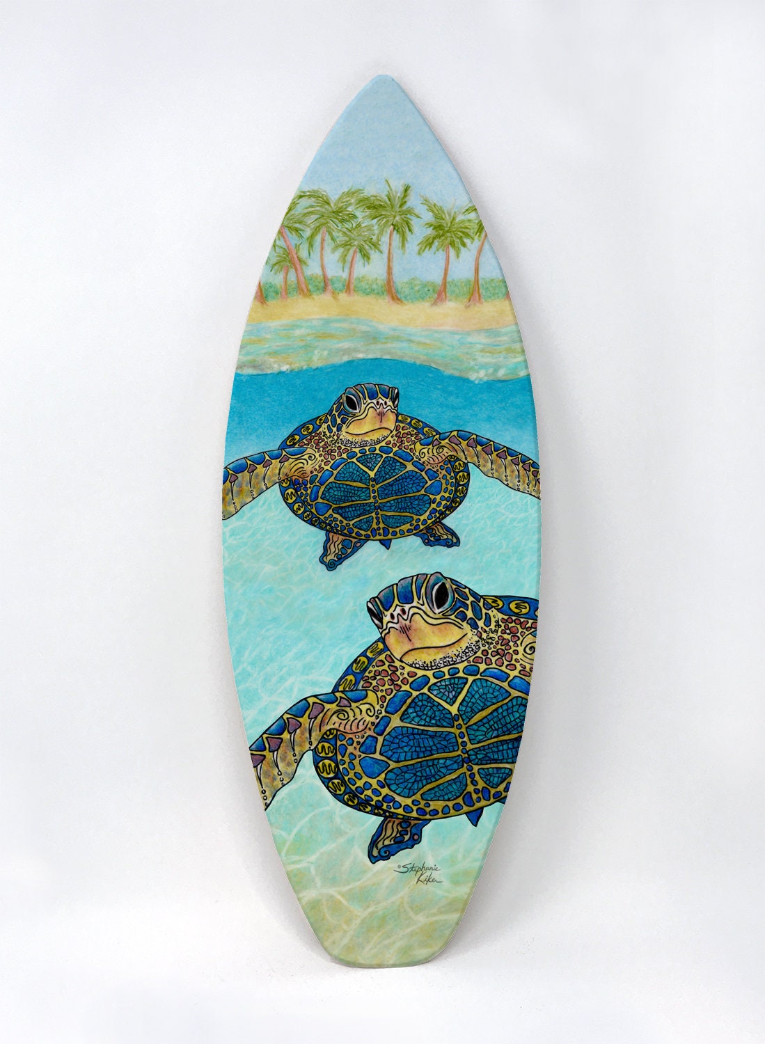 2 Turtle Paradise Surfboard Wall Art, Tropical, Palm Trees, Surfing ...