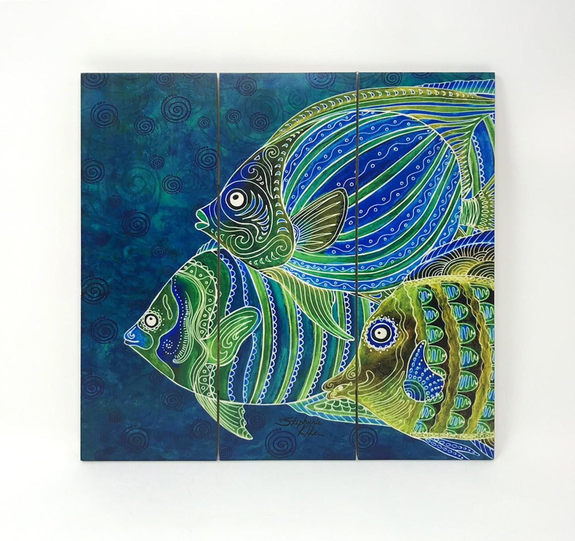 Fish School Wood Triptych Wall Art Ready to Hang Wood Art - Etsy