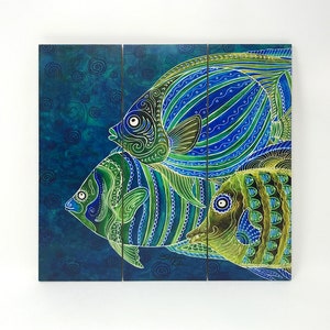 Fish School Wood Triptych Wall Art, Ready to Hang, Wood Art - Etsy