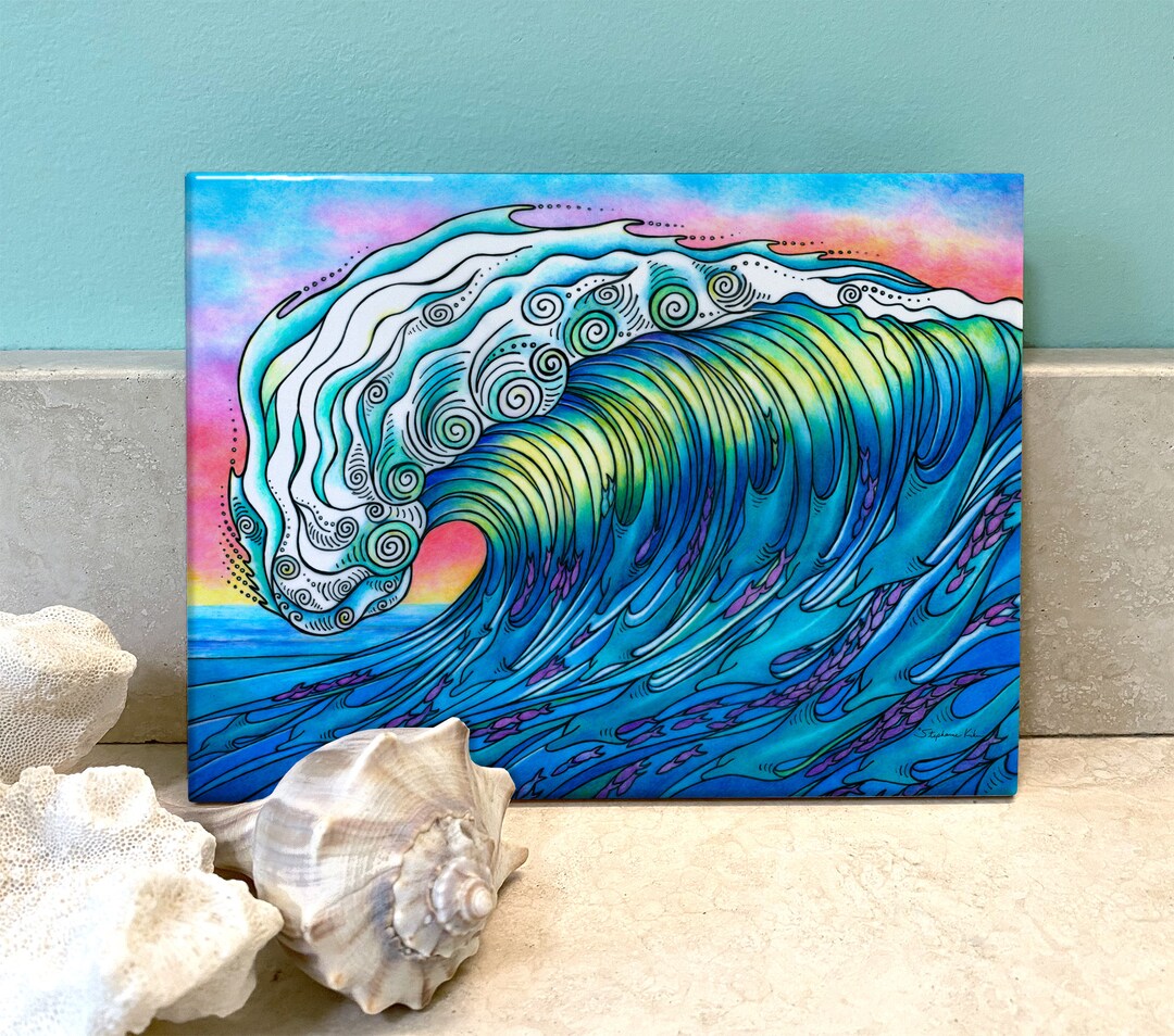 The Wave Ceramic Tile Wall Art - Etsy