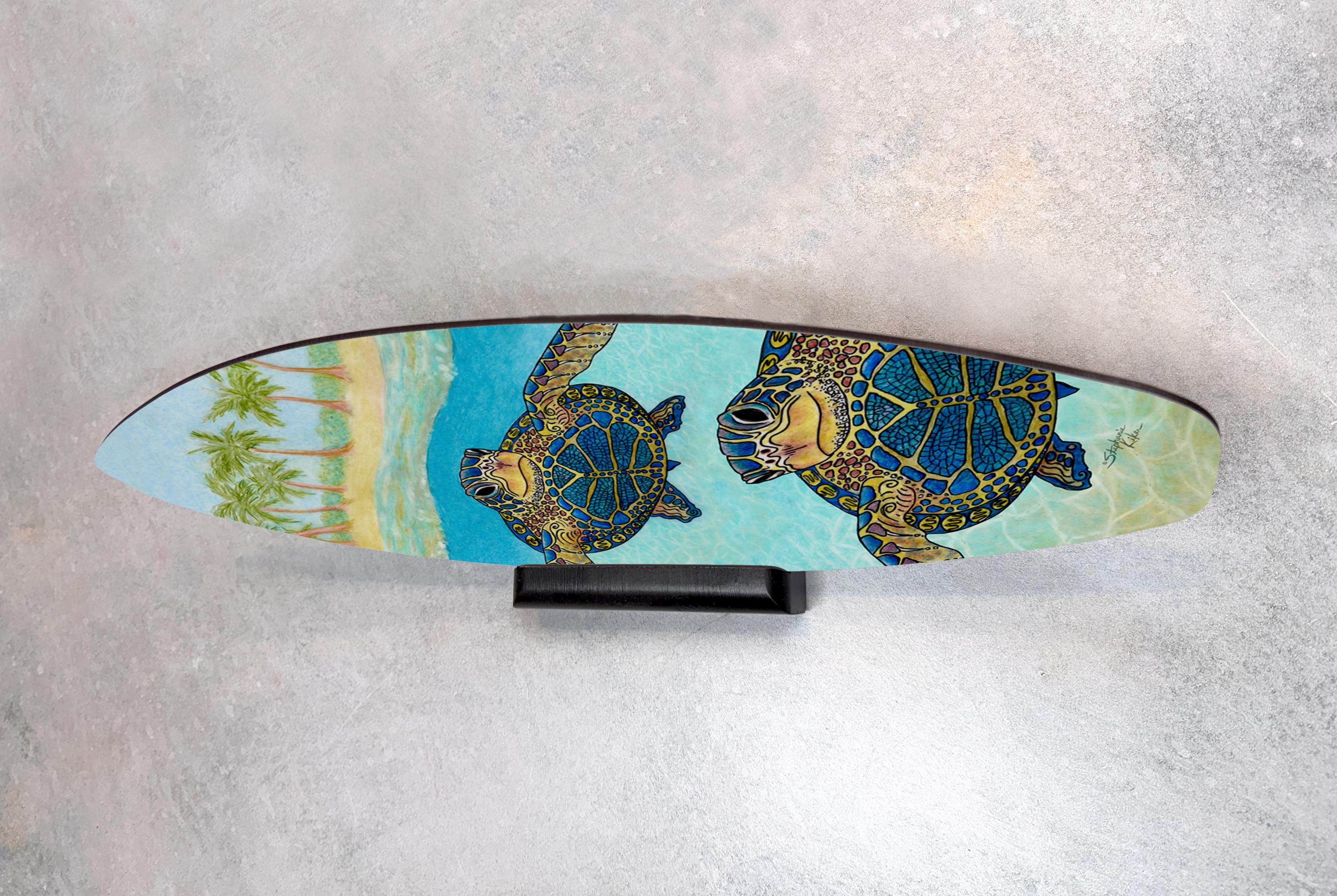 2 Turtle Paradise Surfboard Wall Art, Tropical, Palm Trees, Surfing ...