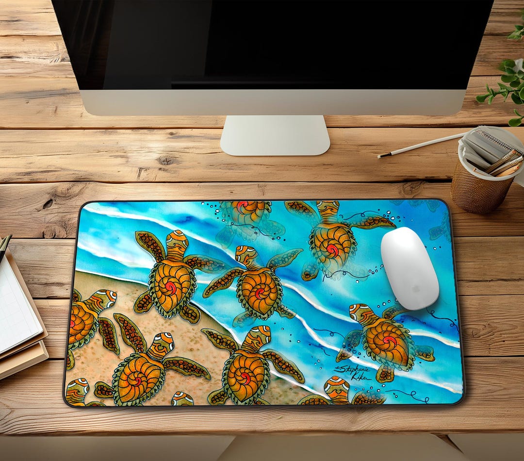 Ocean Bound Turtles, Baby Turtles, Sea Turtles, Coastal Decor, Desk Mat ...