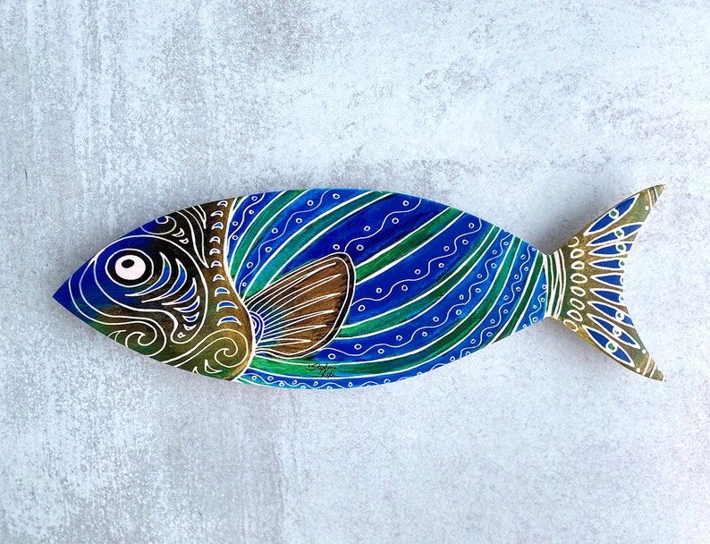 Blue Fish Wood Wall Art Home Decor Wall Hanging - Etsy