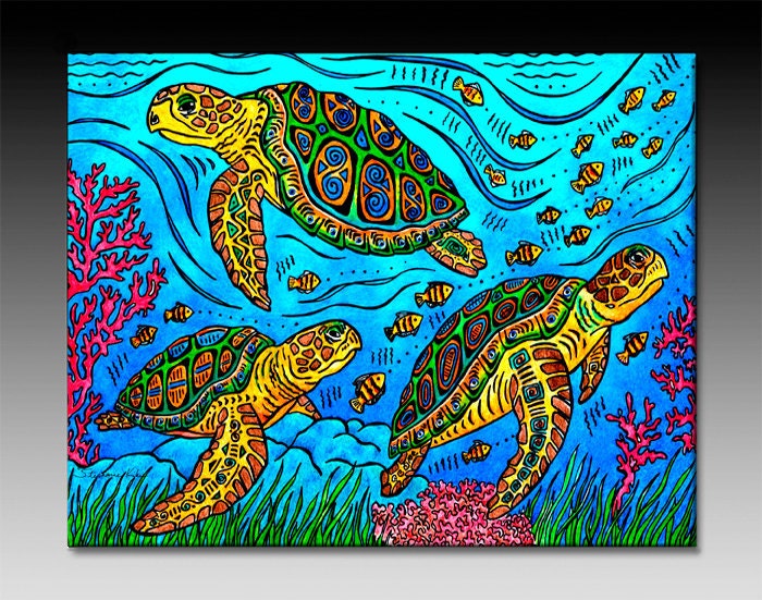 3 Loggerheads Ceramic Tile Wall Art - Etsy