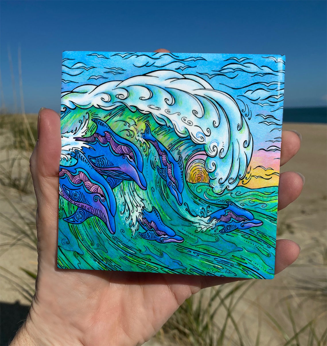 Wave Riding Ceramic Wall Tile - Etsy