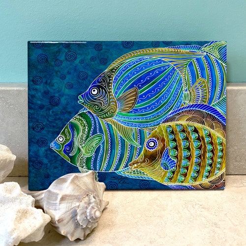 Hand Painted Ceramic Tile Flying Fish Original Art - Etsy