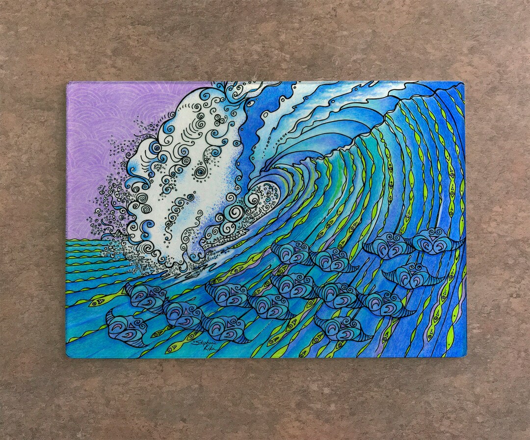 Ocean Life Wave, Nautical, Coastal, Tempered Glass Cutting Board - Etsy