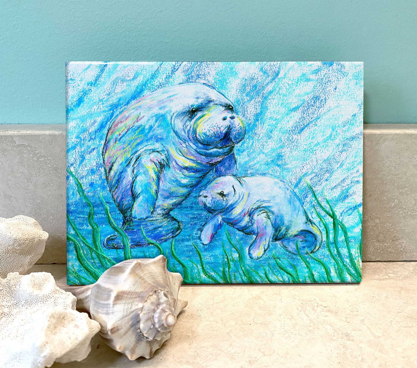Manatees in Grass Ceramic Tile Wall Art - Etsy