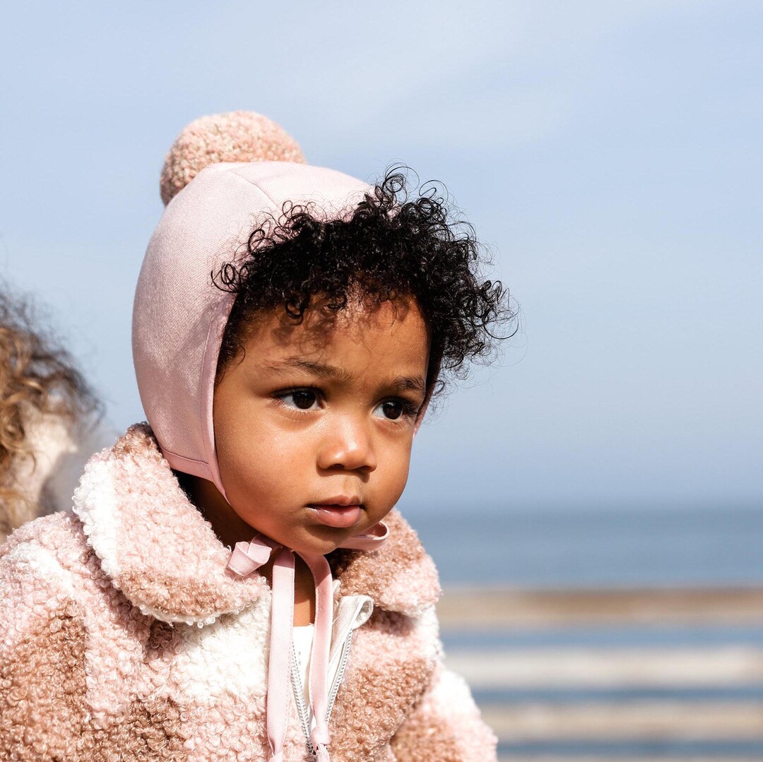Pastel Pink Preppy Bonnet for Babies, Baby Alpaca Pom on Wool Hat for ...