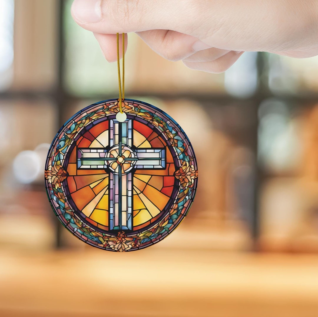 Stained Glass Design Cross Ceramic Ornament: Christian Gift Keepsake - Etsy