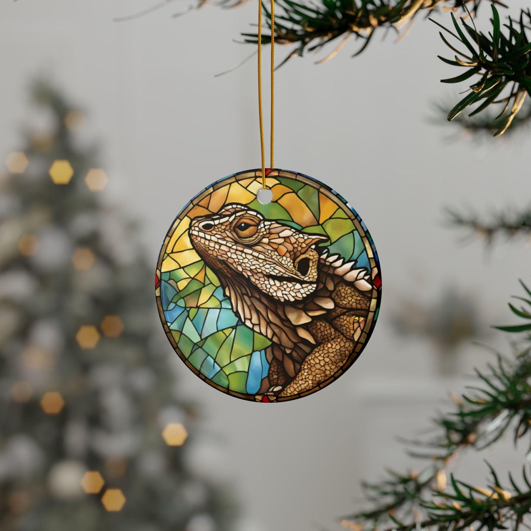 Ceramic Bearded Dragon Ornament: Stained-glass Design, Reptile Lover ...